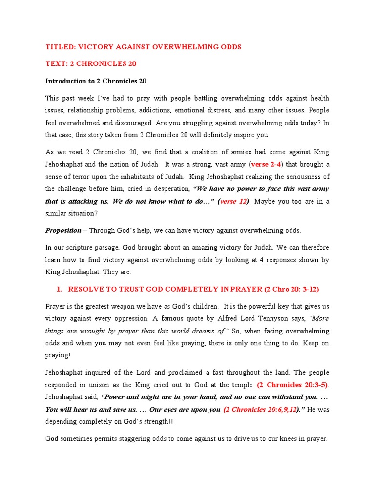 Sermon On Victory Against Overwhelming Odds | PDF | Prayer | God