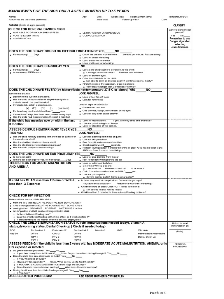 Imci Rec Form Final | PDF | Breastfeeding | Malnutrition