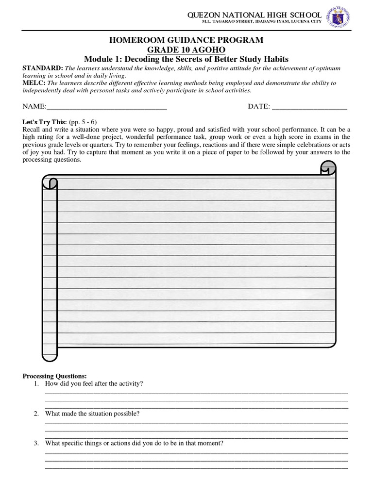 Hg-Module 1-Answer Sheets | PDF | Educational Psychology | Learning