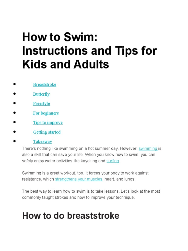 How To Swim: Instructions and Tips For Kids and Adults | Download Free ...