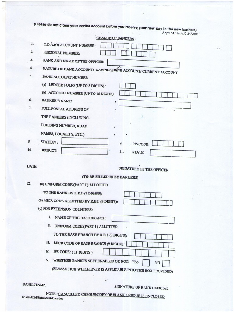 Format For Change of Bankers | PDF
