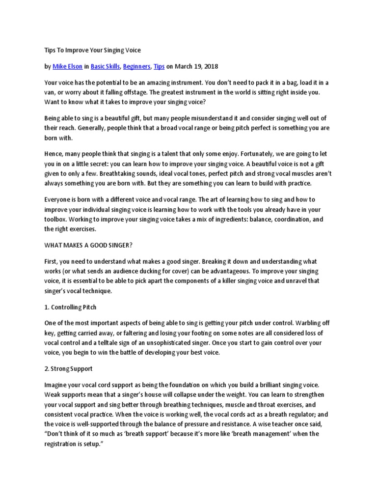 Tips To Improve Your Singing Voice | PDF | Singing | Vocal Pedagogy
