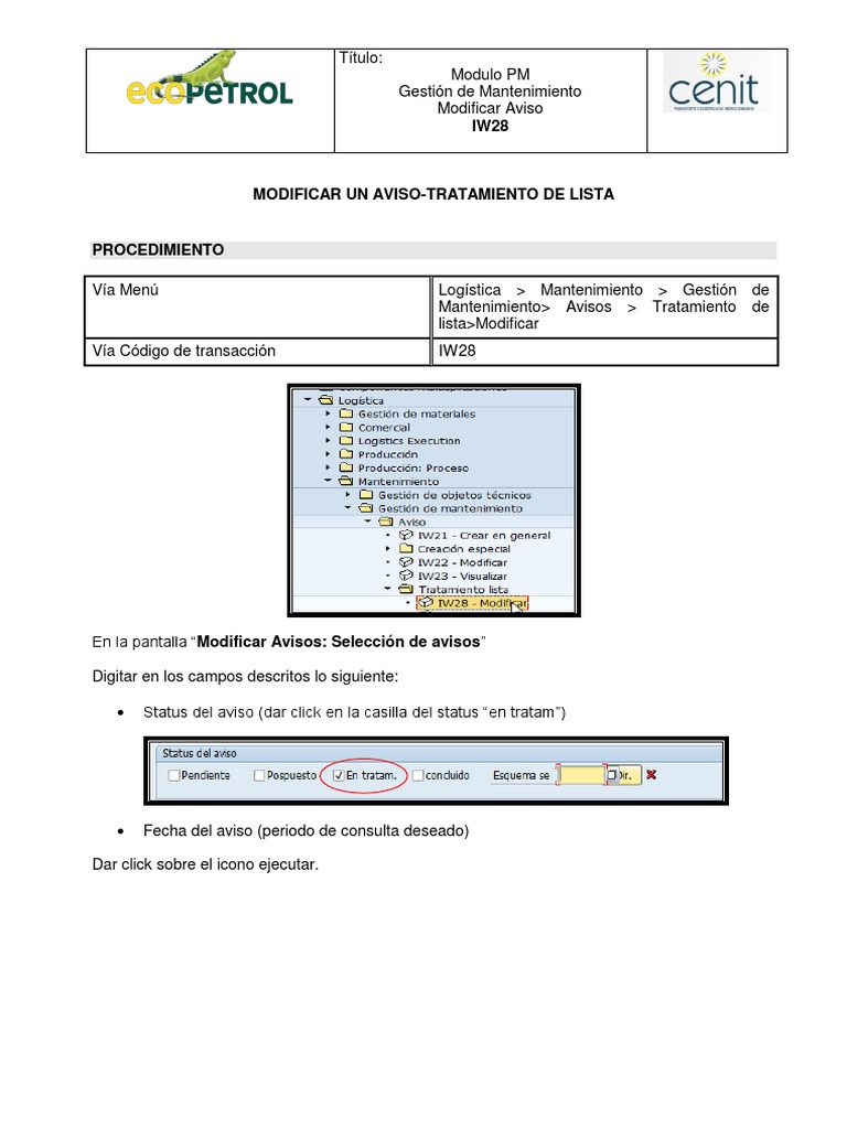 Modificar Aviso IW28 | PDF
