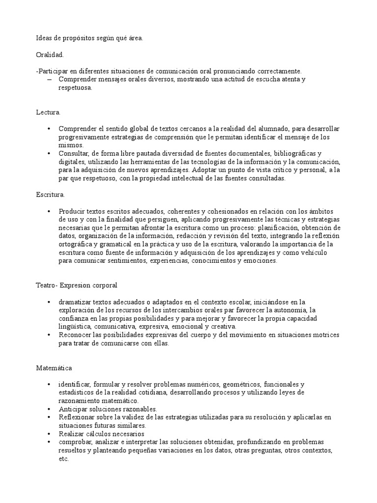 Propositos Posibles Segun Areas | PDF | Color | Comunicación