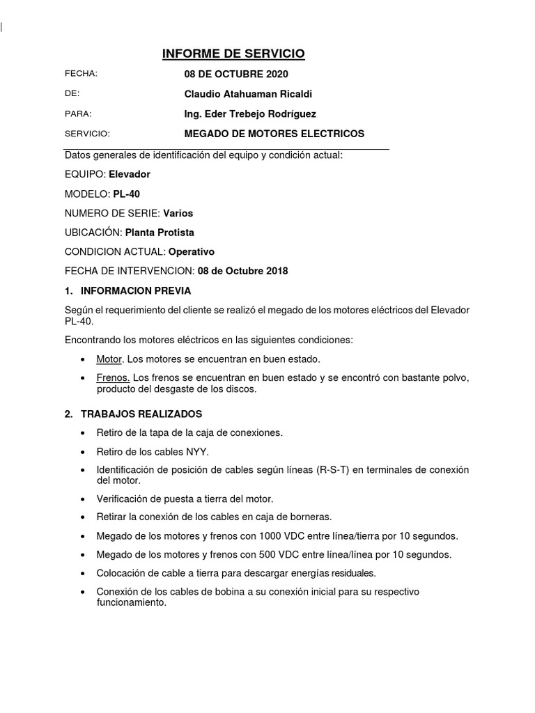 Megado de Motor Elevador PL-40 | PDF | Resistencia Eléctrica y ...