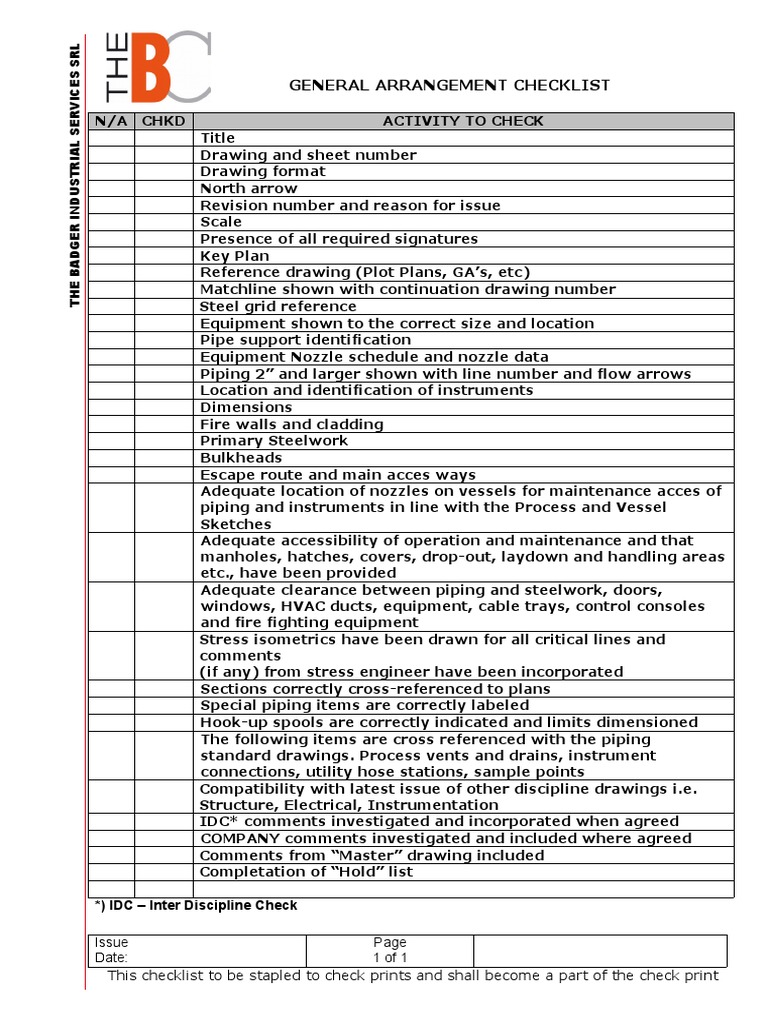 General Arrangement Checklist | PDF | Manufactured Goods | Civil ...