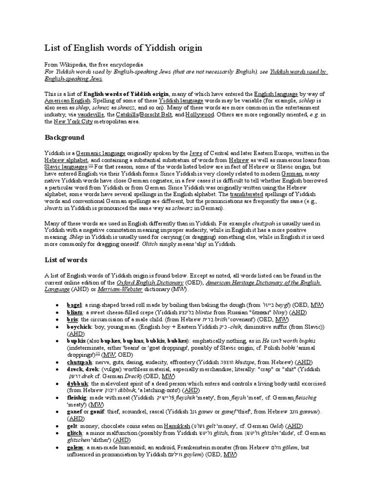 Yiddish Origin English Words | PDF | Jewish Holidays | English Language