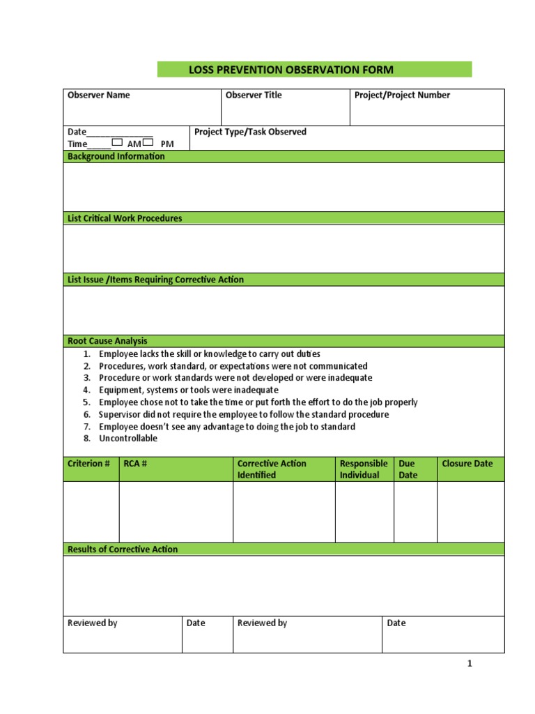 Loss Prevention Observation Form | PDF