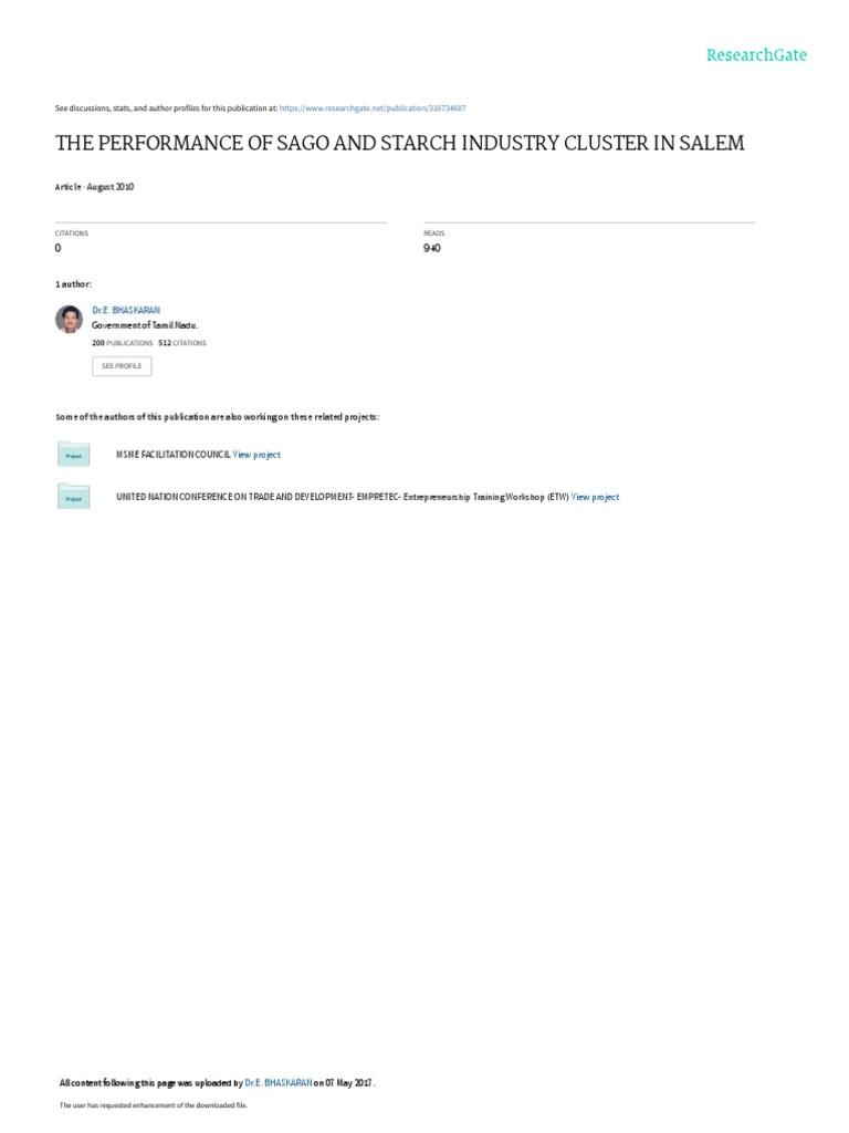 The Performance of Sago and Starch Industry Cluster in Salem | PDF ...