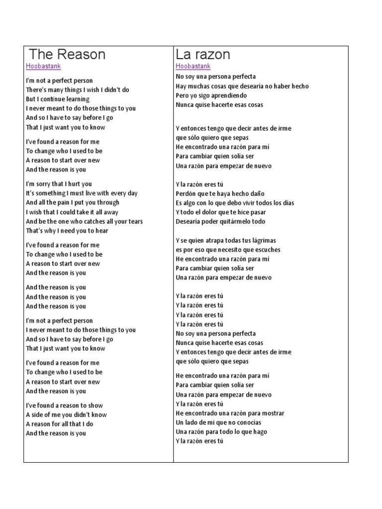 The Reason Trabajo de Ingles | PDF | Música grabada