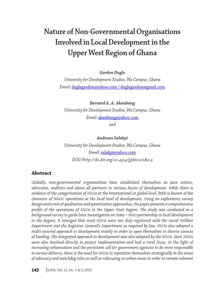 Nature of Non-Governmental Organisations Involved in Local Development ...