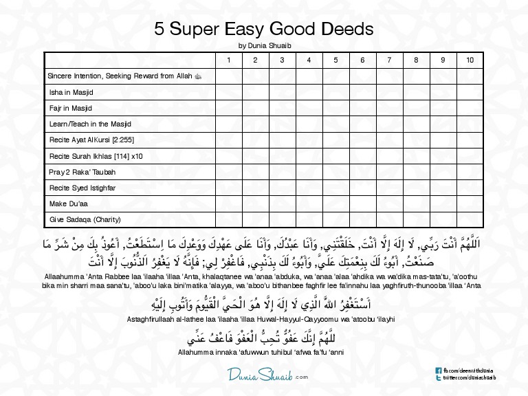 5 Super Easy Good Deeds | PDF | Islamic Texts | Quran
