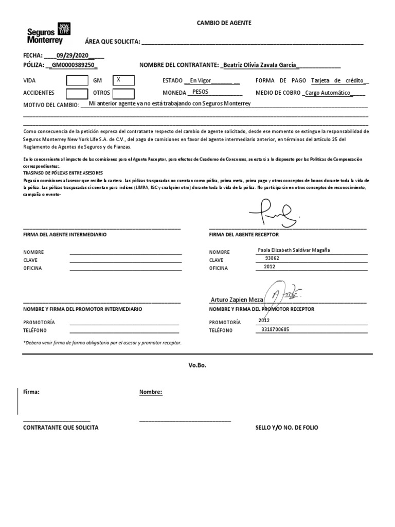 Formato Cambio de Agente | PDF | Póliza de seguros | Business