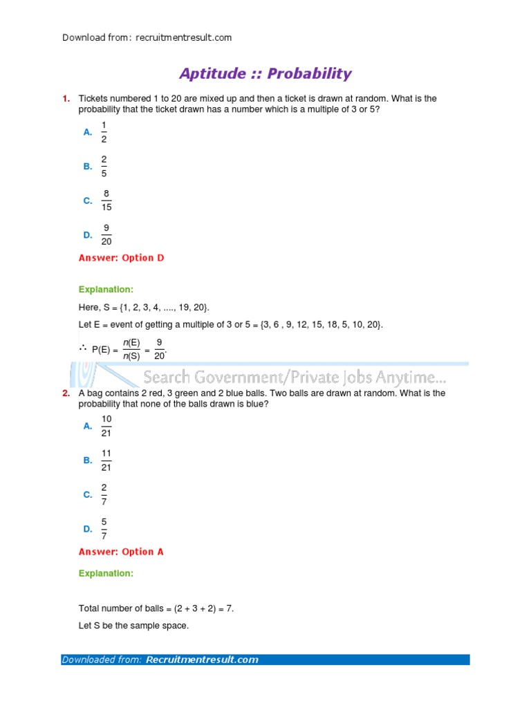 Aptitude Probability | PDF | Probability | Probability And Statistics