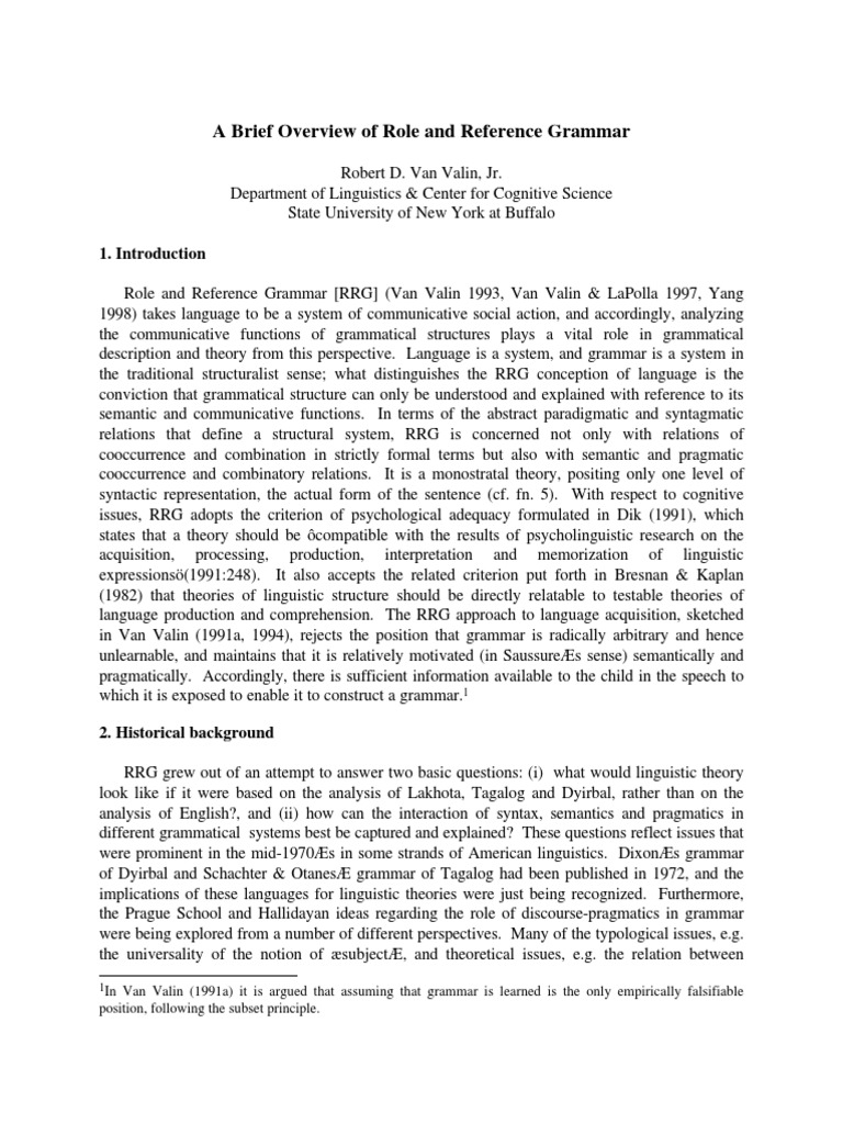 A Brief Overview of Role and Reference Grammar (Van Valin) | PDF | Lexical Semantics | Clause