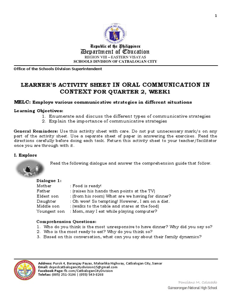 Ok - Las-Q2 Oral - Com W1 | PDF | Conversation | Communication