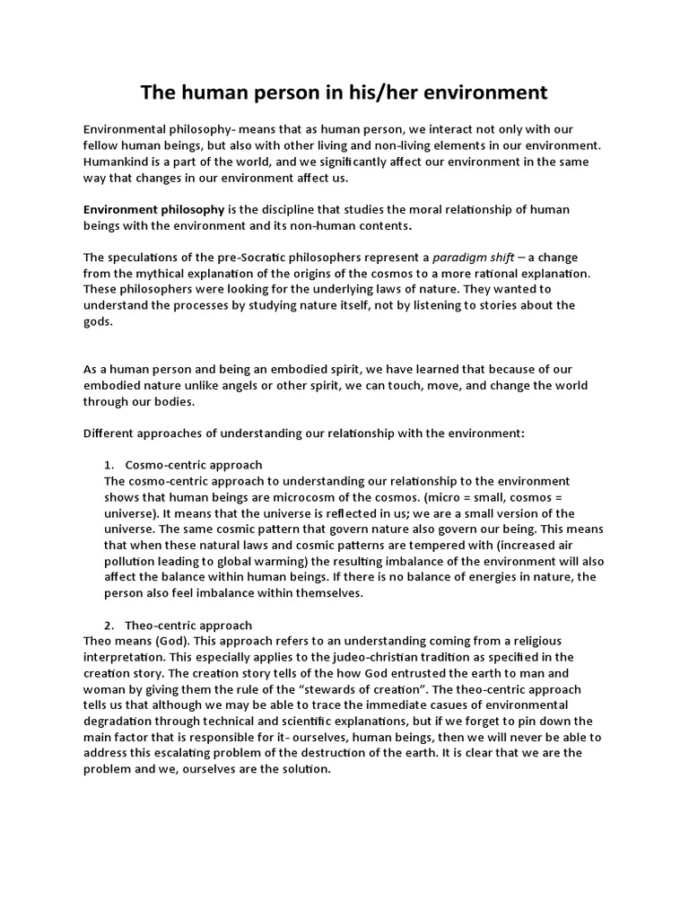 The Human Person in His Enviroment | PDF | Sustainability | Natural ...