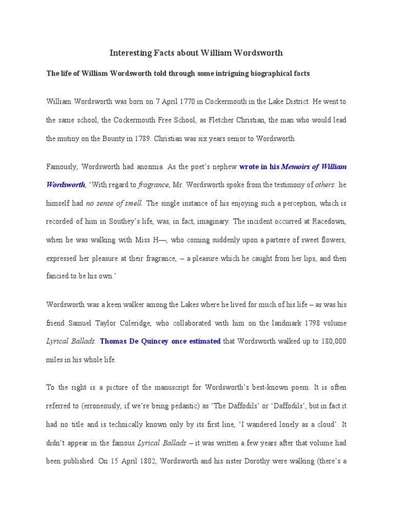 Facts About William Wordsworth | PDF | William Wordsworth | Poetry