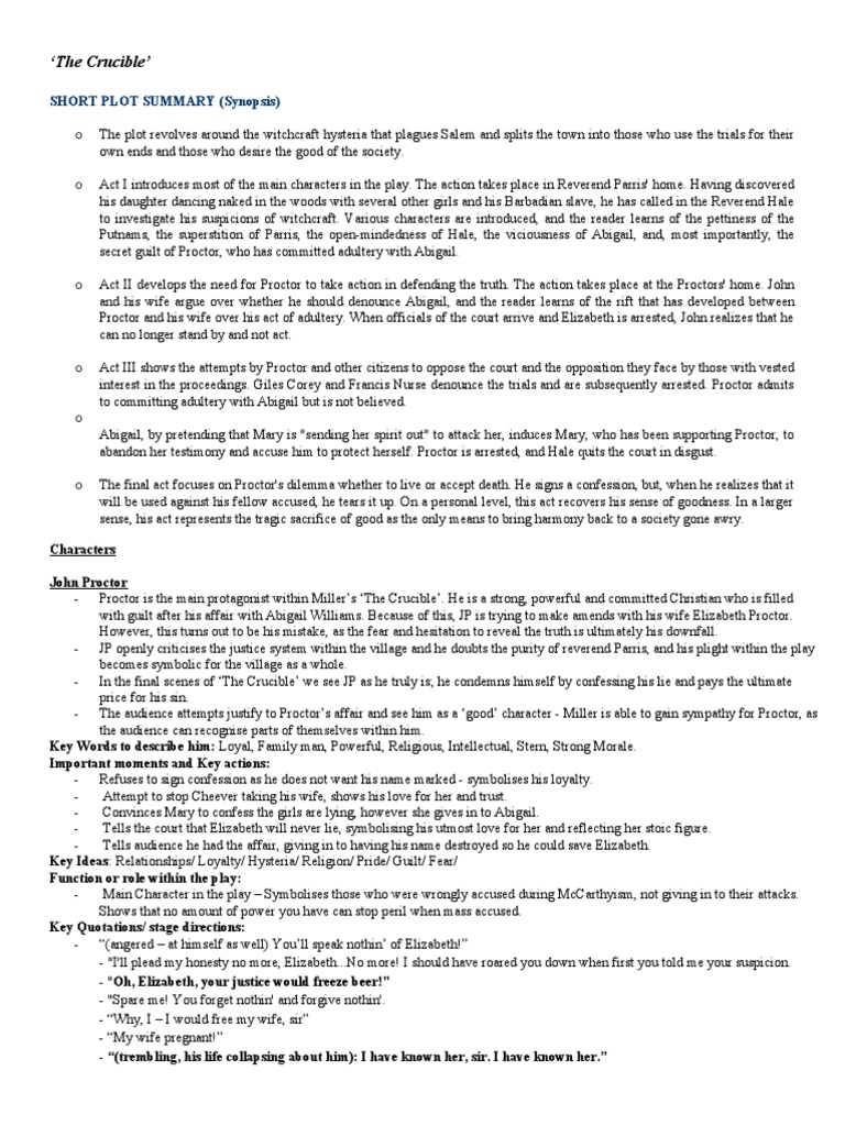 Crucible Quotations and Questions | PDF | Religion And Belief
