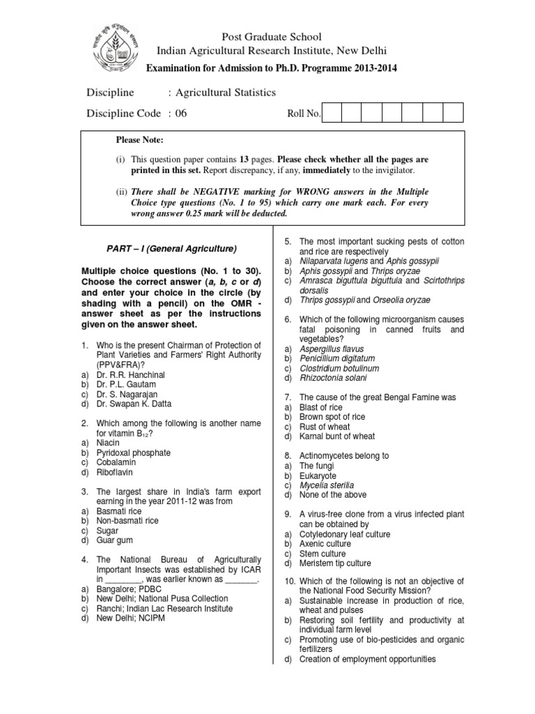 PhD Agricultural Statistics Exam Questions | PDF | Estimator ...