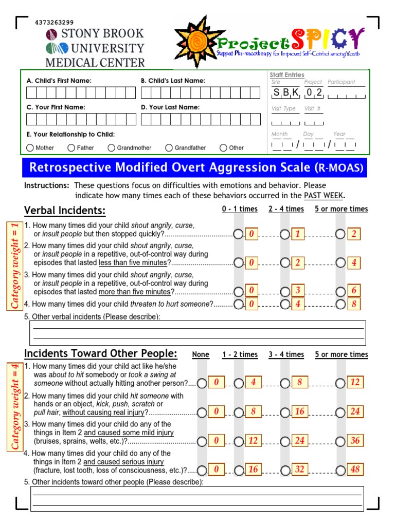 Retrospective Modified Overt Aggression Scale (: Verbal Incidents | PDF ...