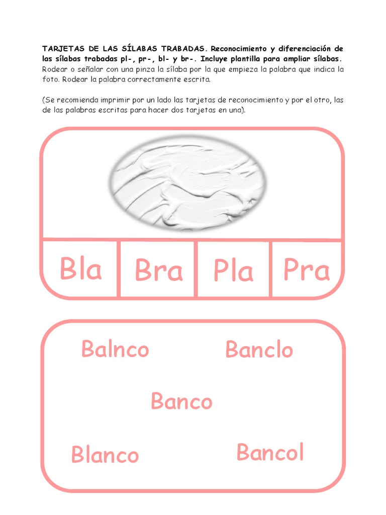 Tarjetas de Sílabas Trabadas para Imprimir | PDF
