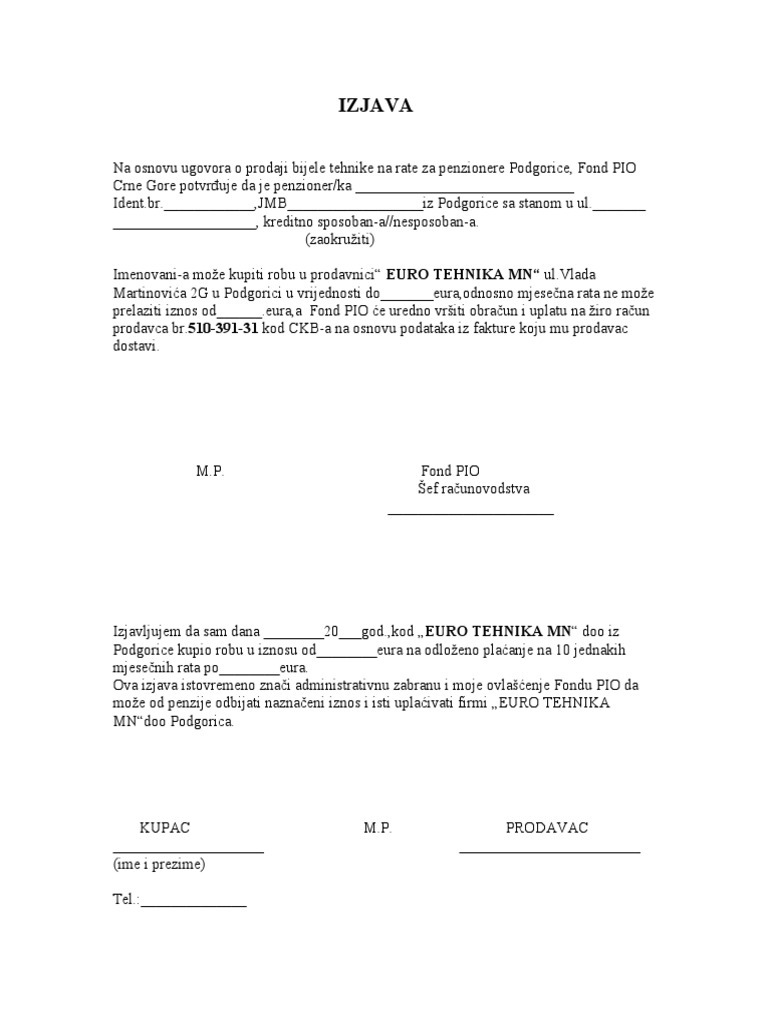 IZJAVA PIO Eurotehnika | PDF