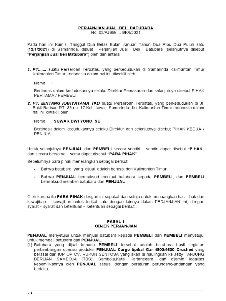 Draft Kontrak BK Gar 4800 | PDF