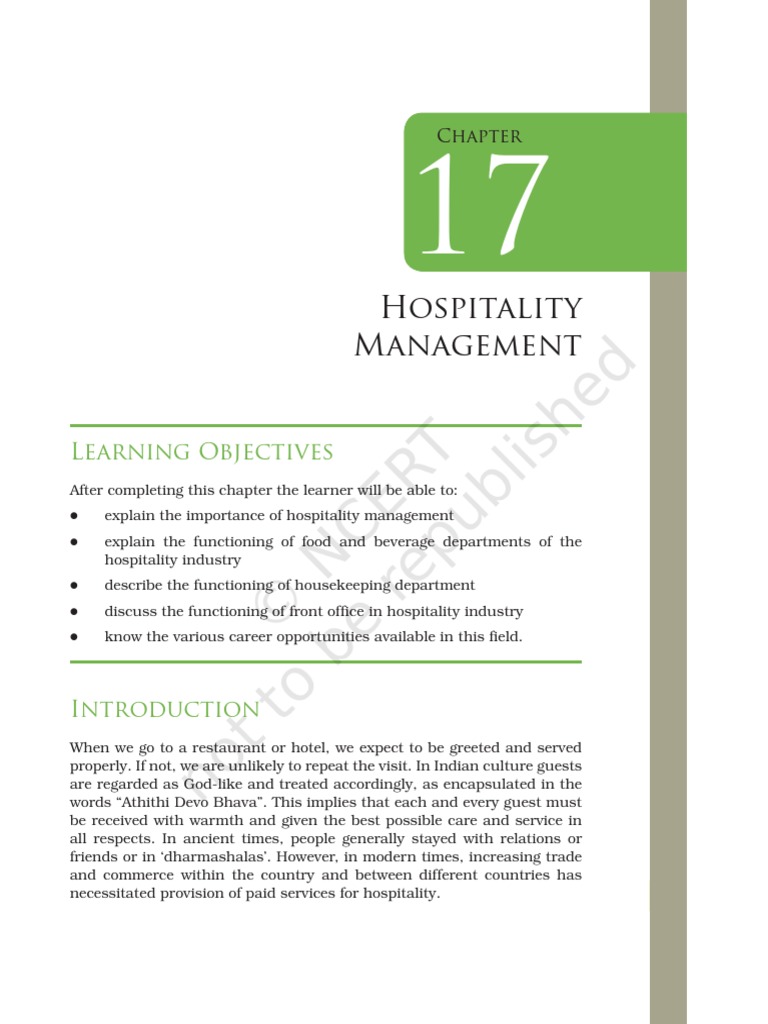 Hospitality Management: Learning Objectives | PDF | Kitchen | Tourism