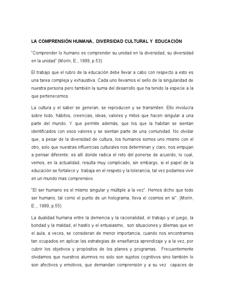 Educación para la Comprensión Humana | PDF | Aprendizaje | Empatía