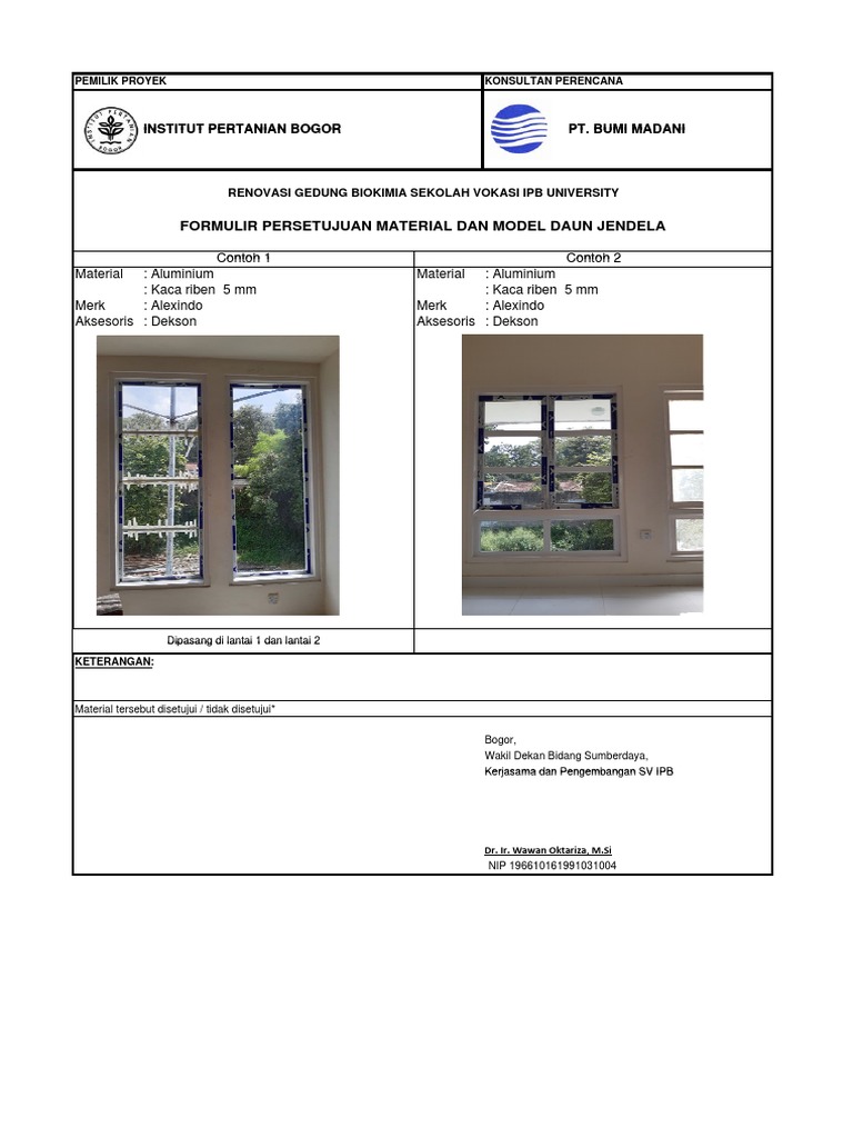 Persetujuan Material Renovasi IPB | PDF