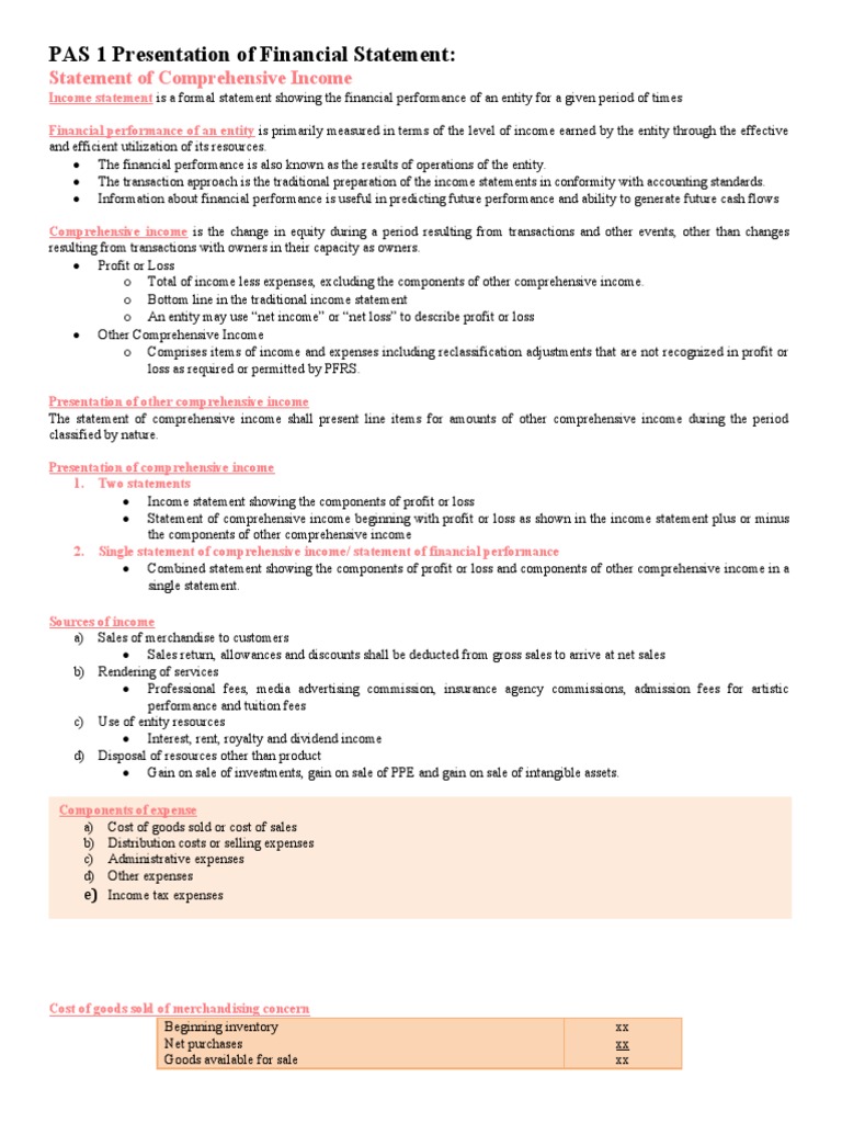 PAS 1 Statement of Comprehensive Income | PDF | Cost Of Goods Sold ...