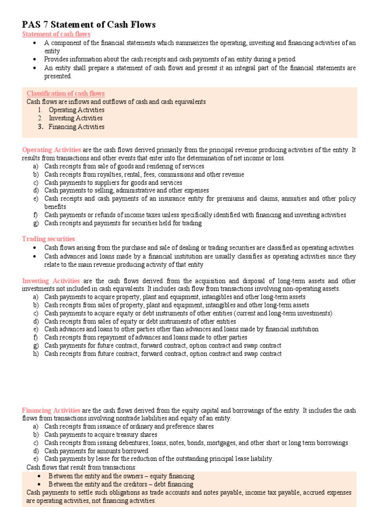 PAS 7 Statement of Cash Flows | PDF | Dividend | Debt