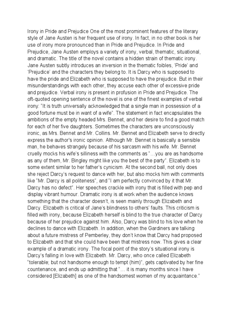 Irony in Pride and Prejudice | PDF | Pride And Prejudice | Mr. Darcy