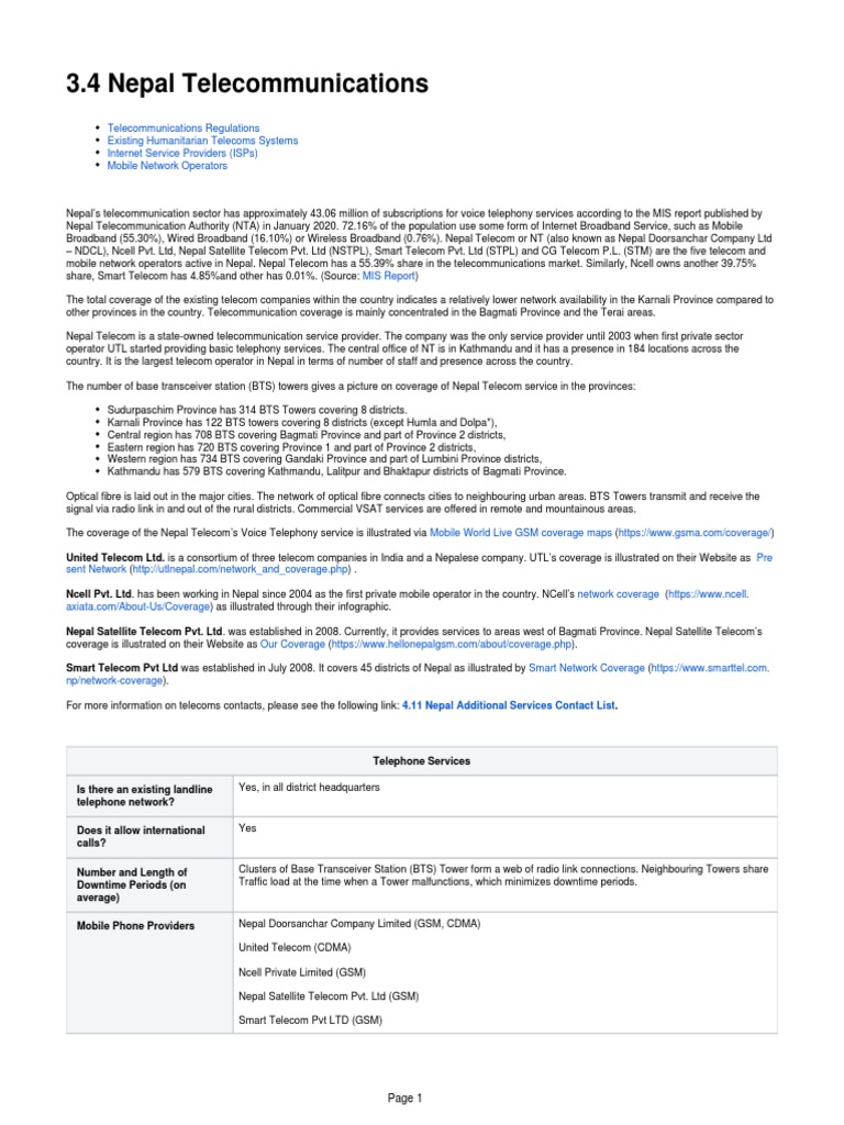 Nepal Telecom Coverage Overview | PDF | 4 G | 3 G
