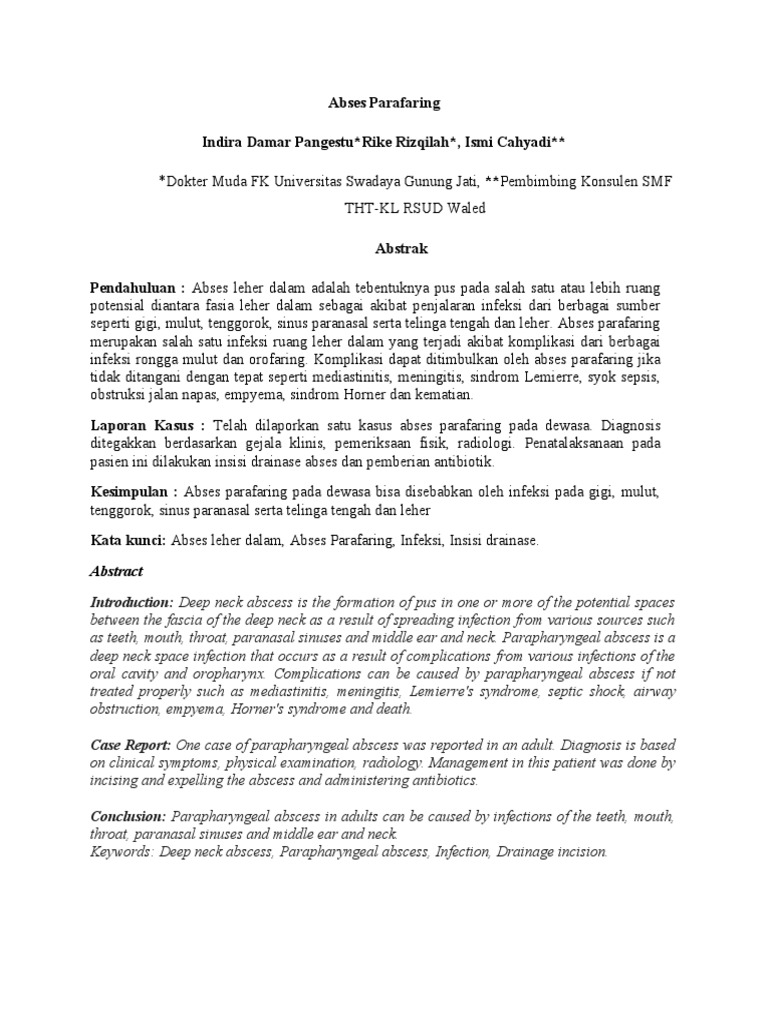 Abses Parafaring: Gejala, Diagnosis, dan Penanganan | PDF