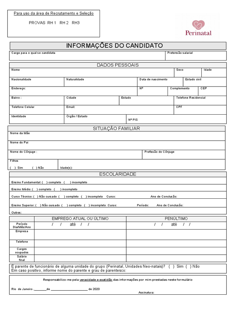 Ficha de Cadastro Modelo | PDF | Trabalho | Emprego