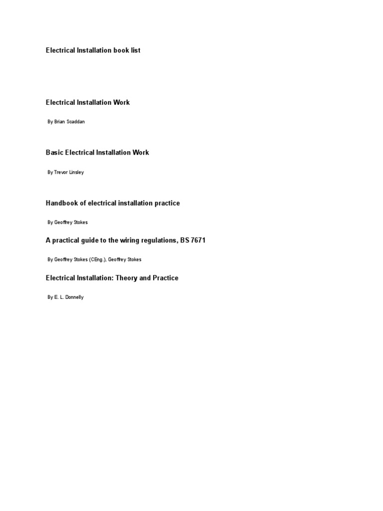 Electrical Installation Book List | PDF