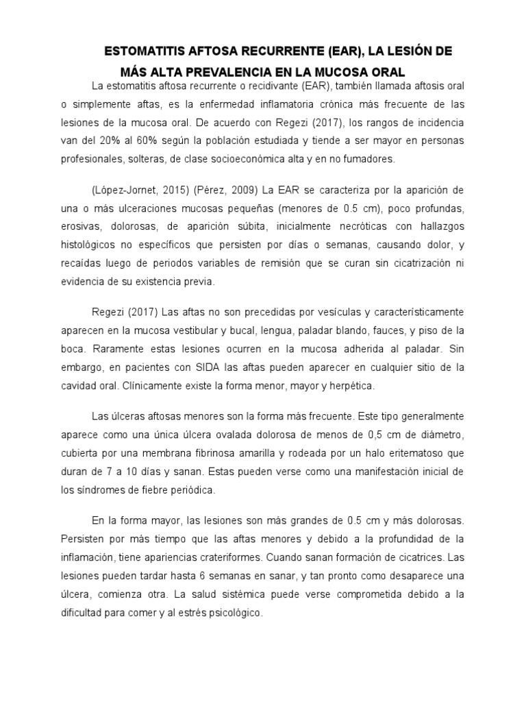 Cuatilla - Estomatitis Aftosa Recurrente | PDF | Sistema inmune ...