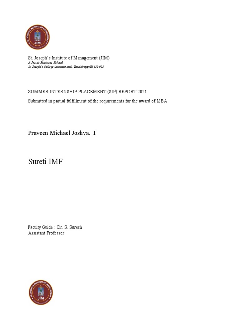 Sureti IMF: Praveen Michael Joshva. I | PDF | Life Insurance | Insurance