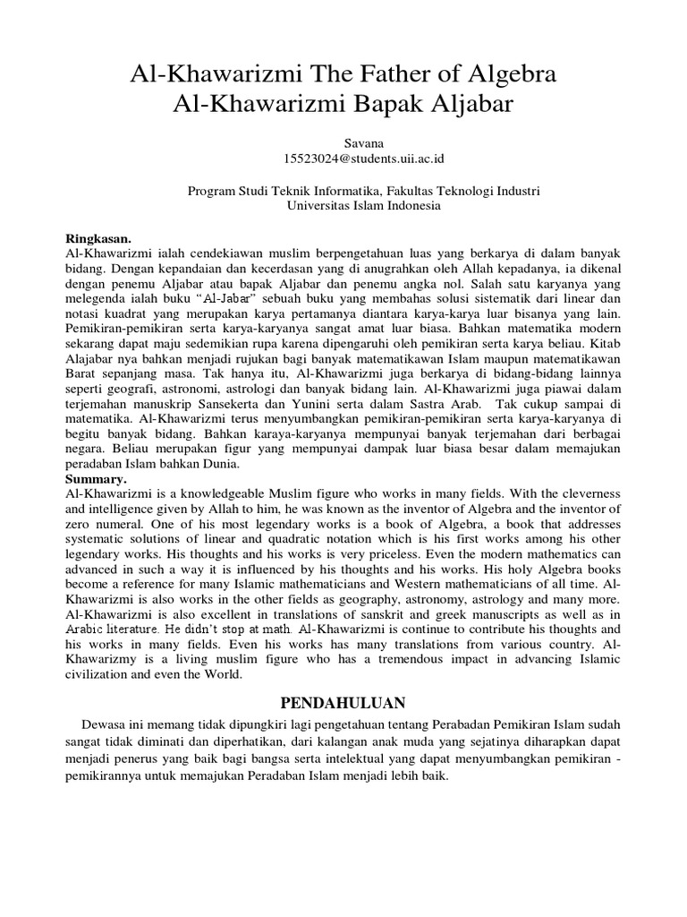 Al Khawarizmi The Father of Algebra | PDF | Algebra | Teaching Mathematics