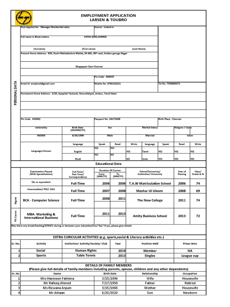 New Employment Form | PDF