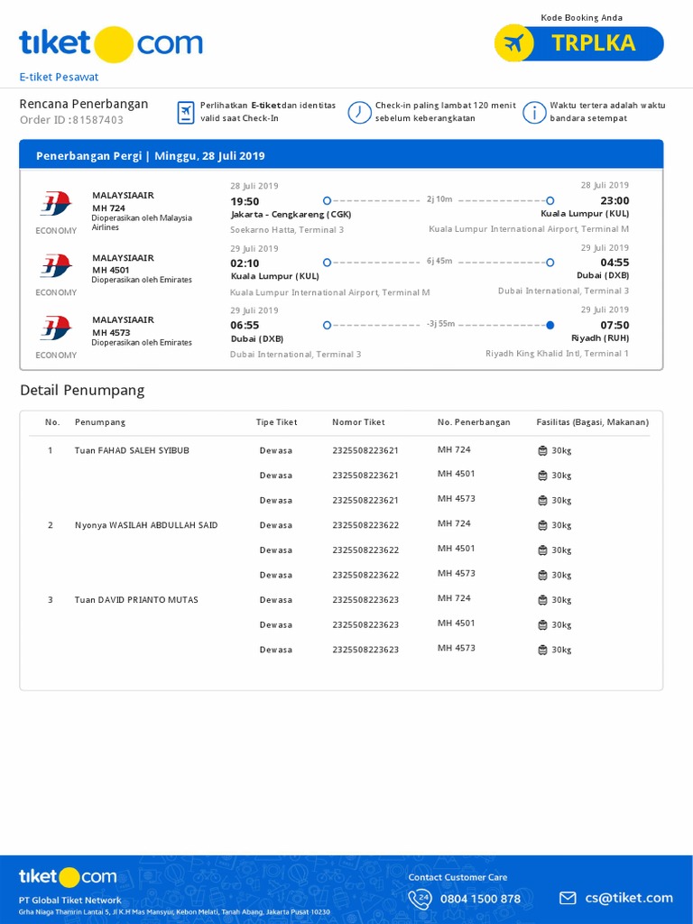 Flight E-Ticket - Order ID 81587403 - 27072019 | PDF