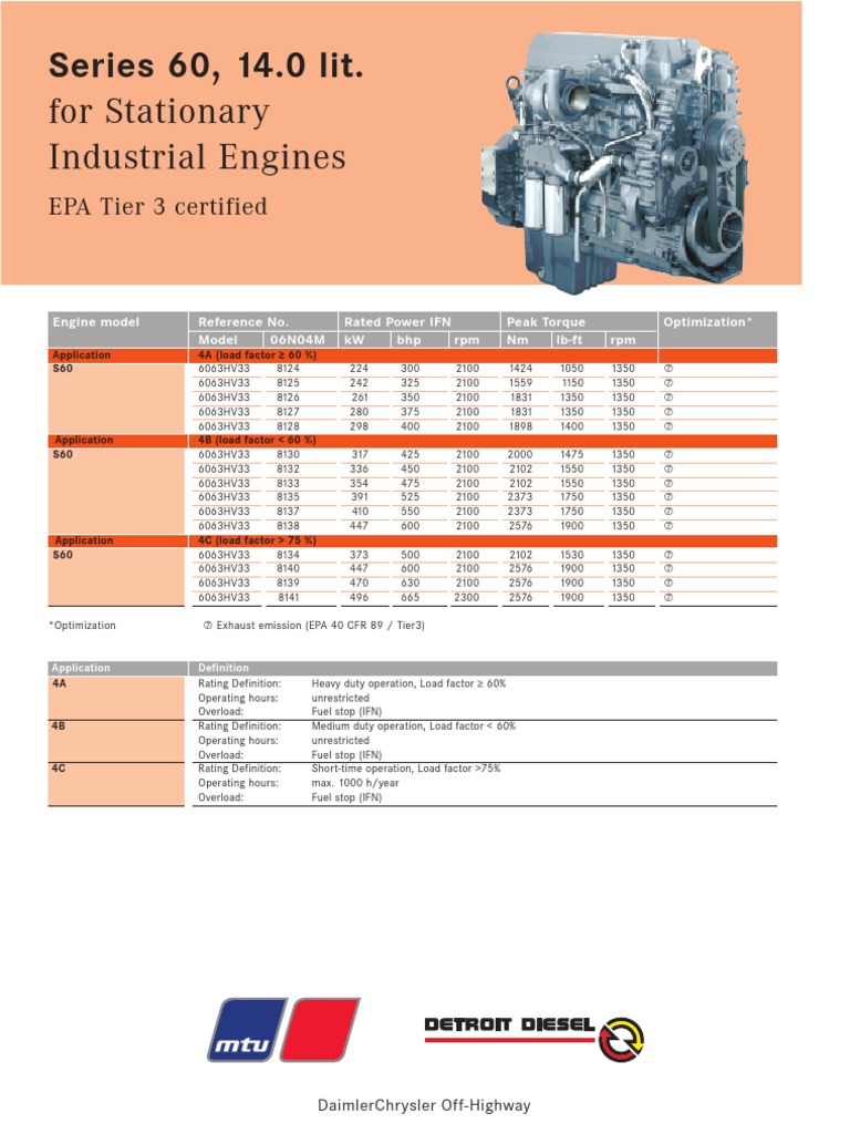 Detroit Diesel Series 60 Engine Specs | PDF | Engines | Diesel Engine