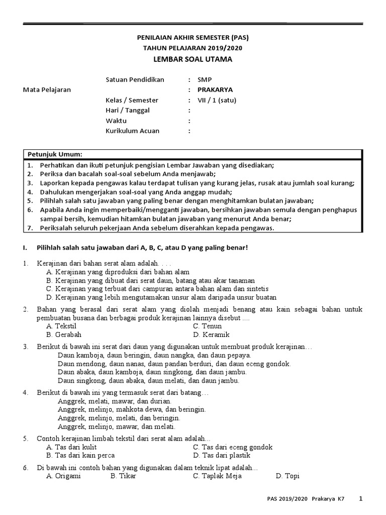 11 SOAL PAS PRAKARYA 7 Revisi | PDF