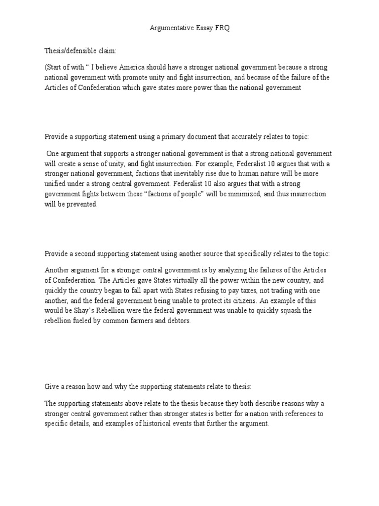 FRQ Argumentative Essay V2 | PDF | Rebellions | Federalism
