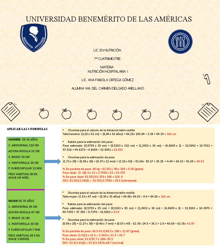Estimación de peso: Fórmulas Chumlea y Rabito | PDF