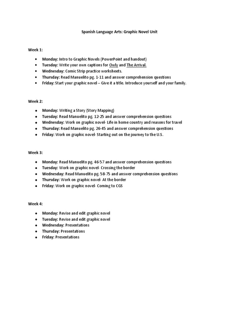 Graphic Novel Unit Outline | PDF