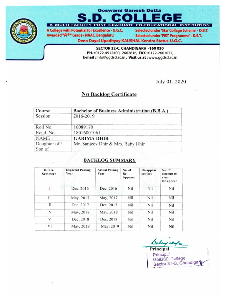 No Backlog Certificate | PDF