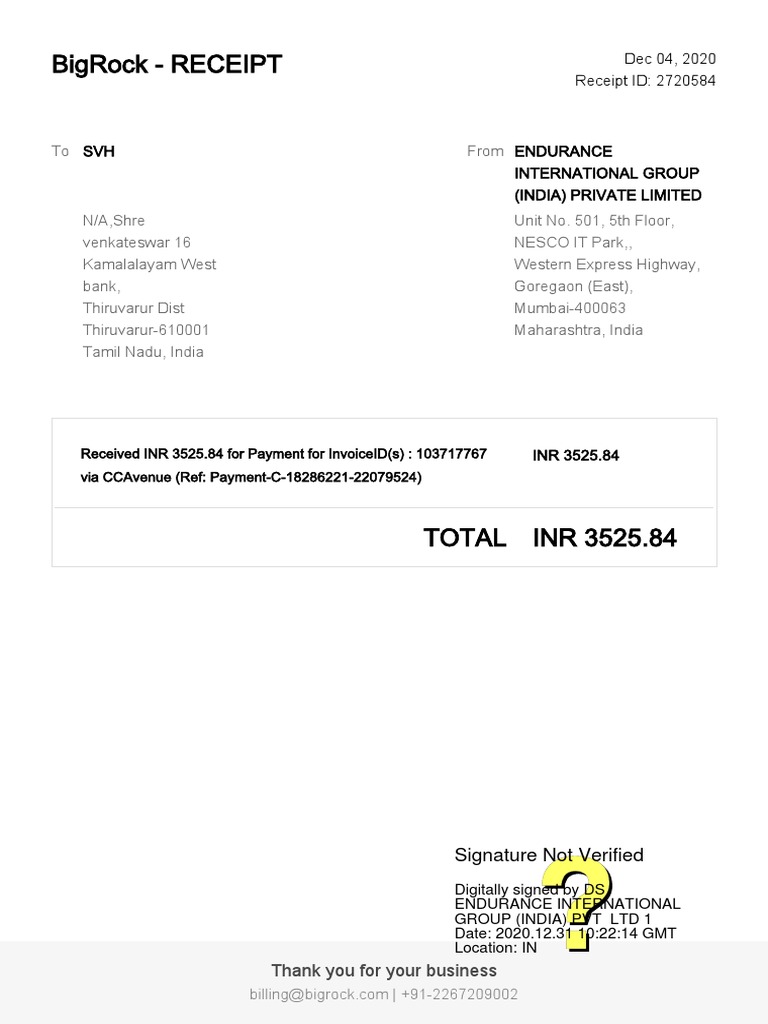 BigRock Payment Receipt Dec 2020 | PDF